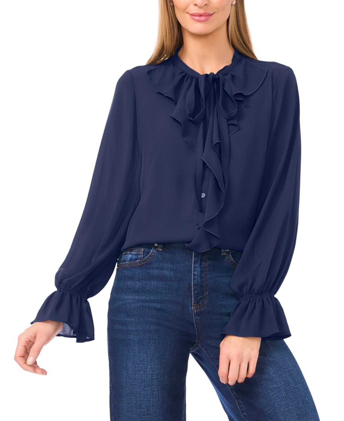 Click here for CeCe Womens Long Sleeve Button-Down Ruffle Top - C... prices