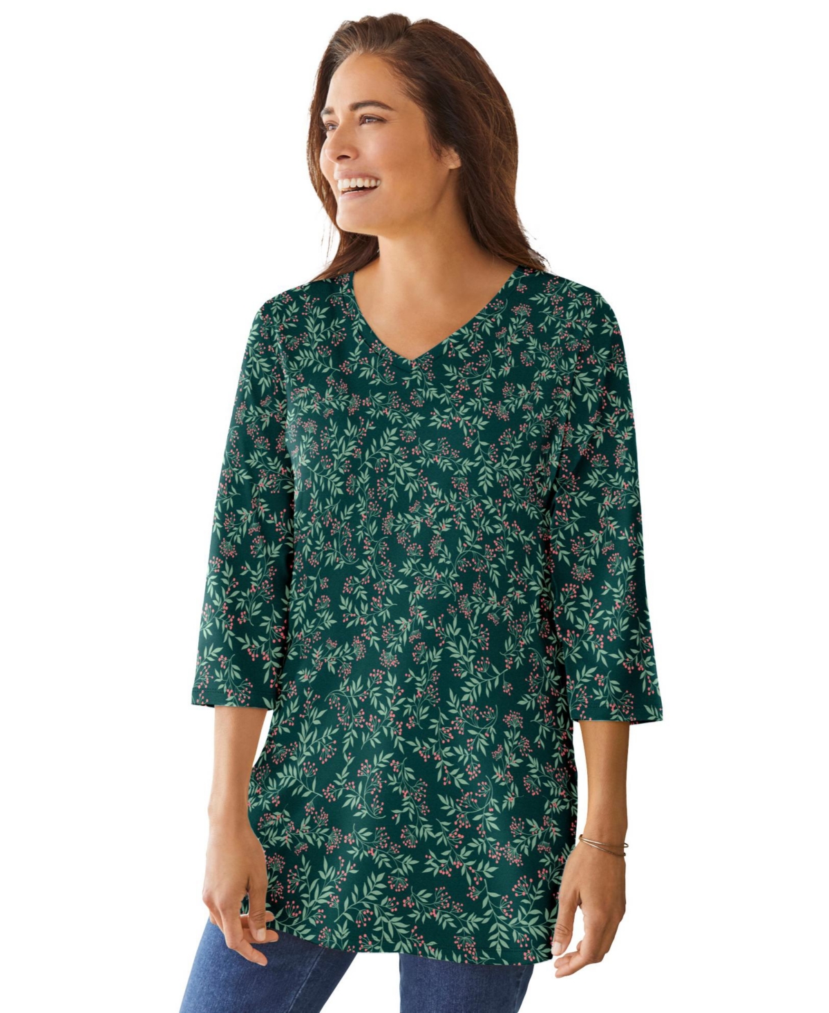 Click here for Woman Within Womens Within Perfect Printed Three-Q... prices