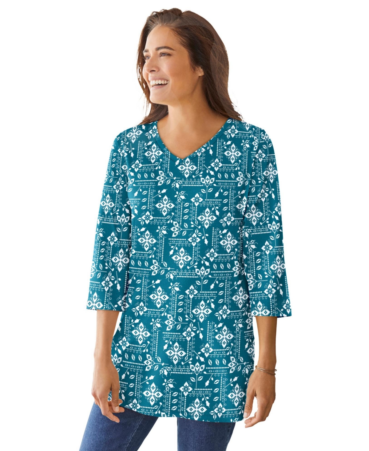 Click here for Woman Within Womens Within Perfect Printed Three-Q... prices