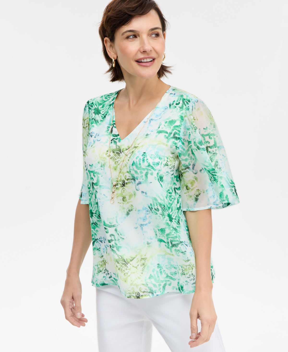 Click here for Jm Collection Womens Printed Necklace Top  Macys E... prices