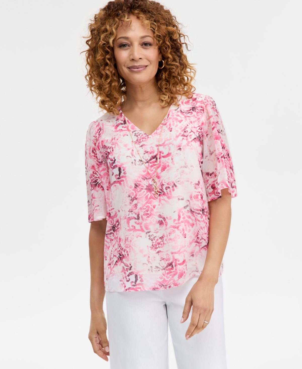 Click here for Jm Collection Womens Printed Necklace Top  Macys E... prices