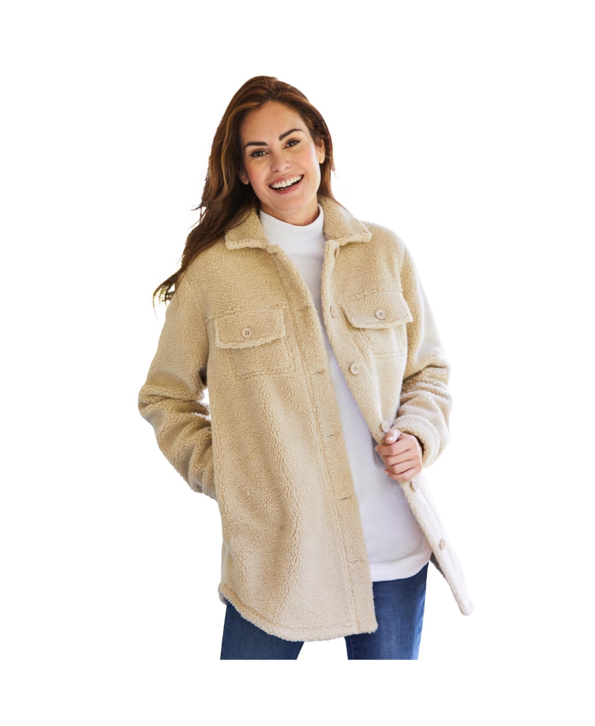 Click here for Woman Within Womens Within Berber Button-Front Jac... prices
