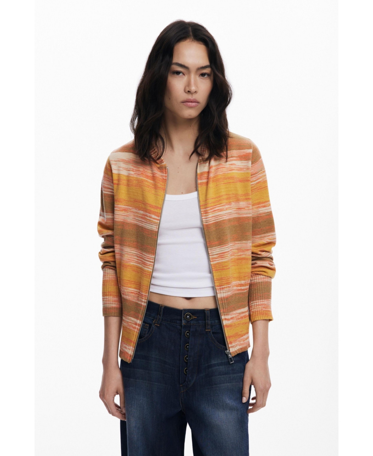 Click here for Desigual Womens Striped hoodie with zipper - Orang... prices