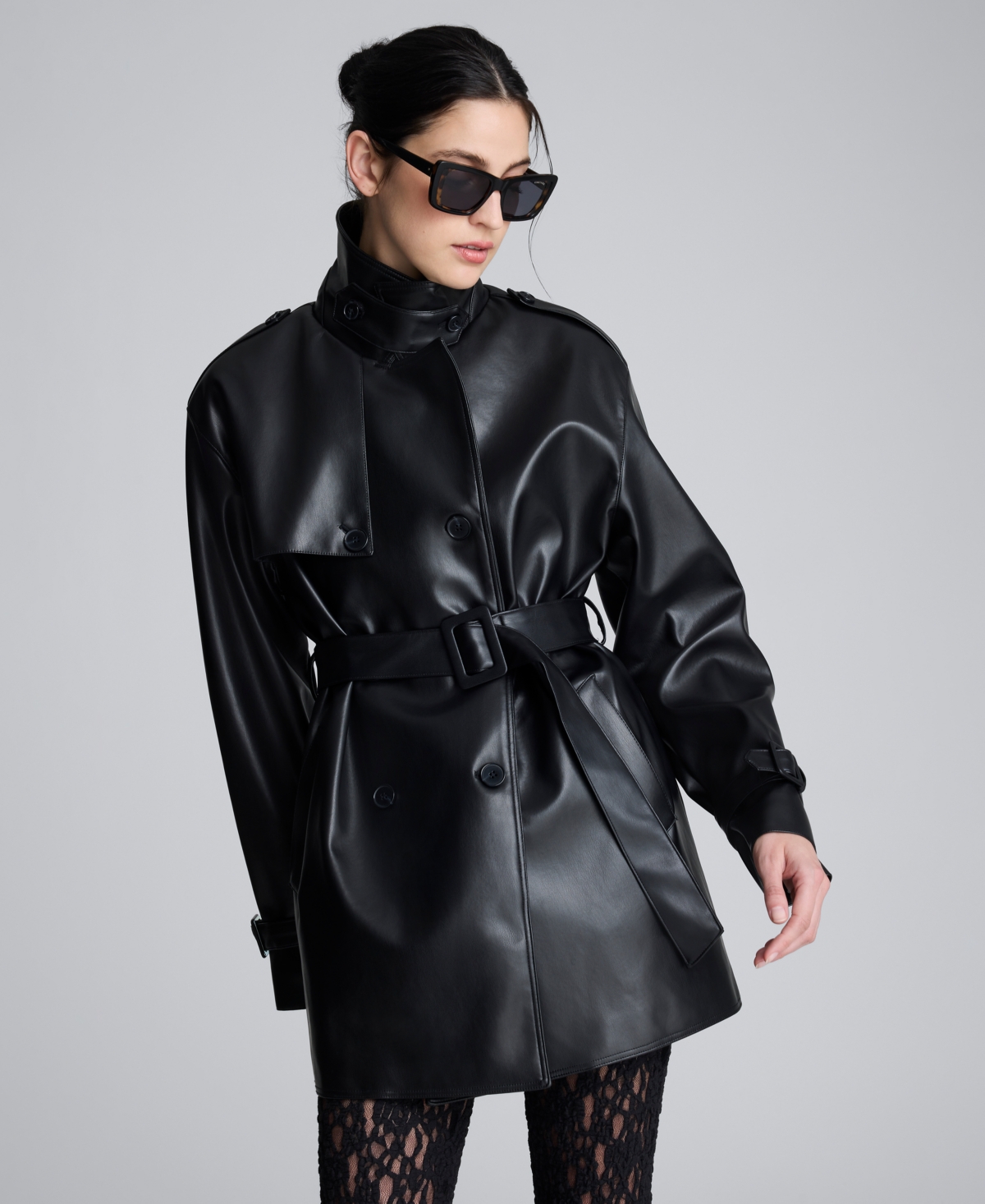 Click here for Kenneth Cole Womens Leather Trench Notch Jacket -... prices