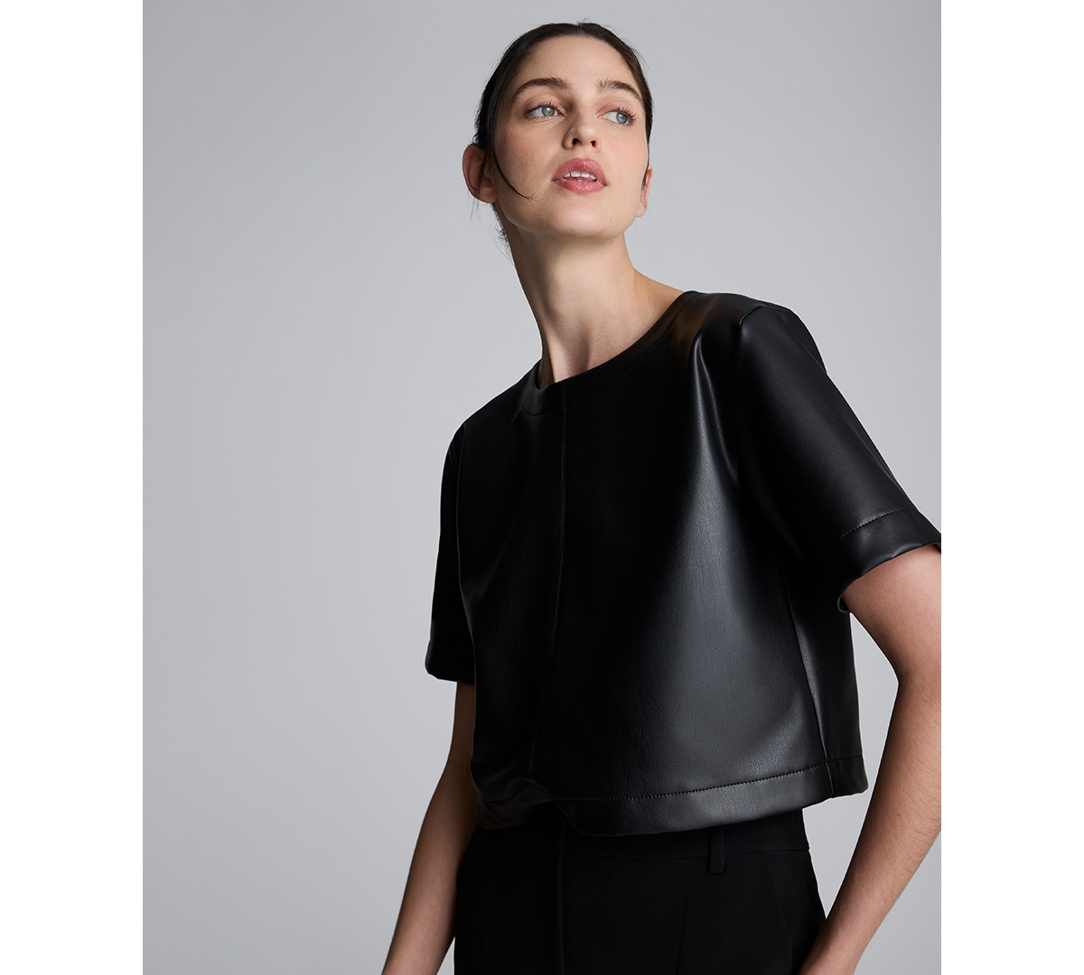 Click here for Kenneth Cole Womens Short Sleeve Crop Top - Black prices