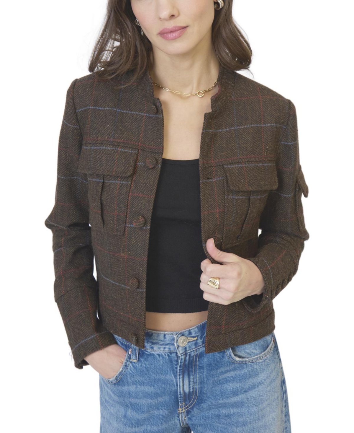 Click here for Central Park West Womens Eden Plaid Military Jacke... prices