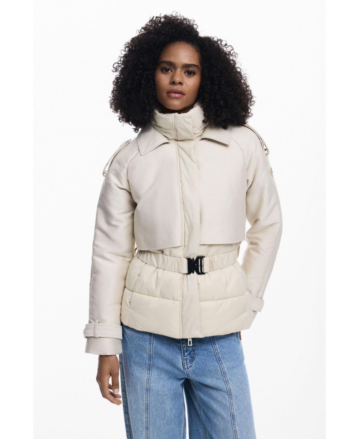 Click here for Desigual Womens Hybrid padded jacket - Medium beig... prices