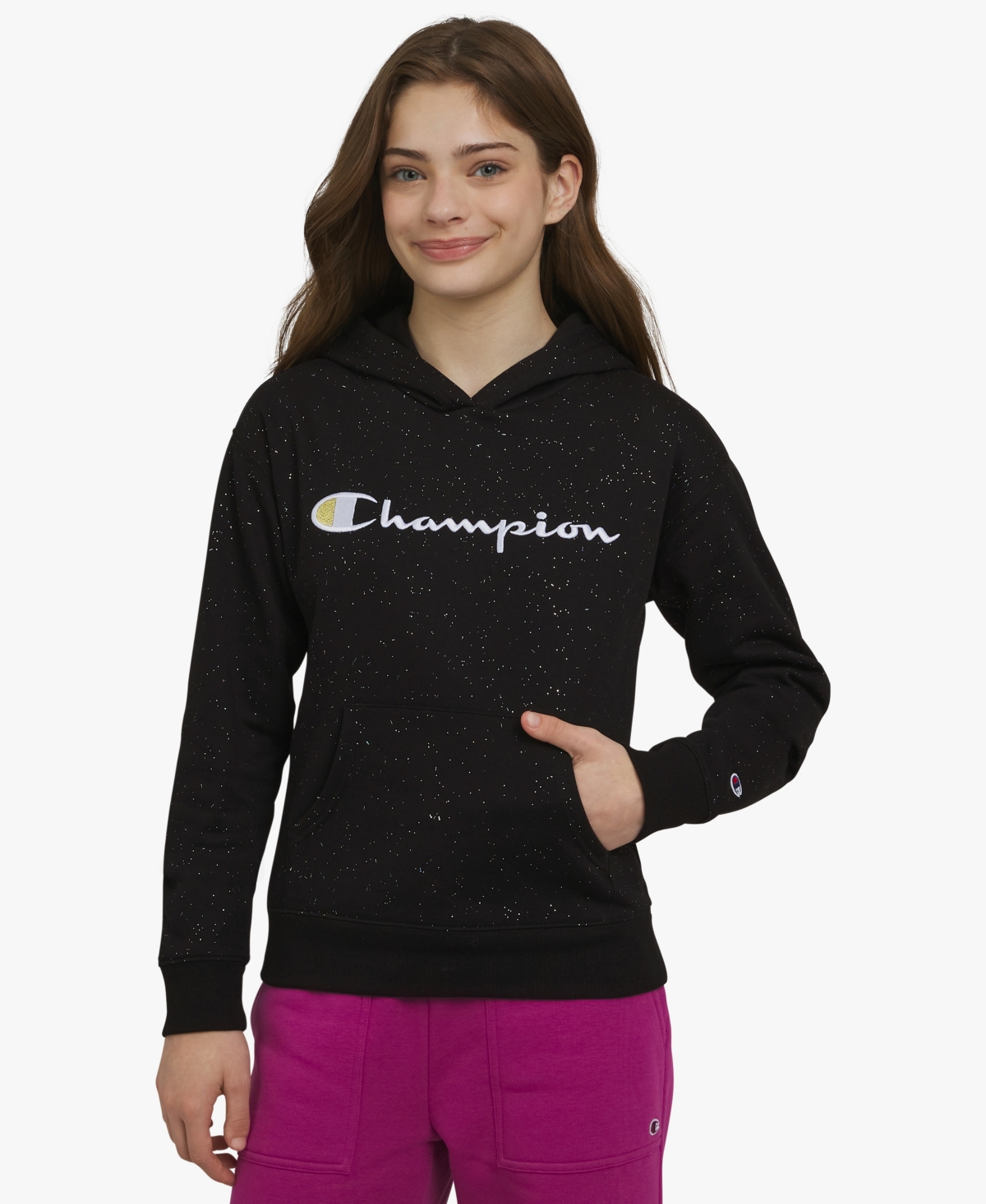 Click here for Champion Girls 7-16 Long Sleeve Glitter Hoodie - B... prices