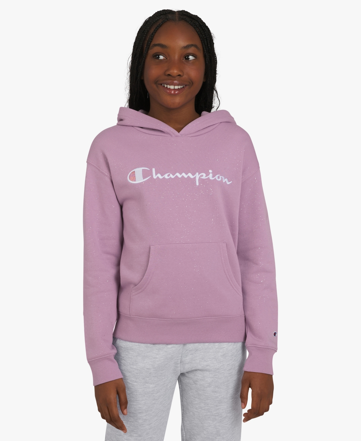 Click here for Champion Girls 7-16 Long Sleeve Glitter Hoodie - P... prices