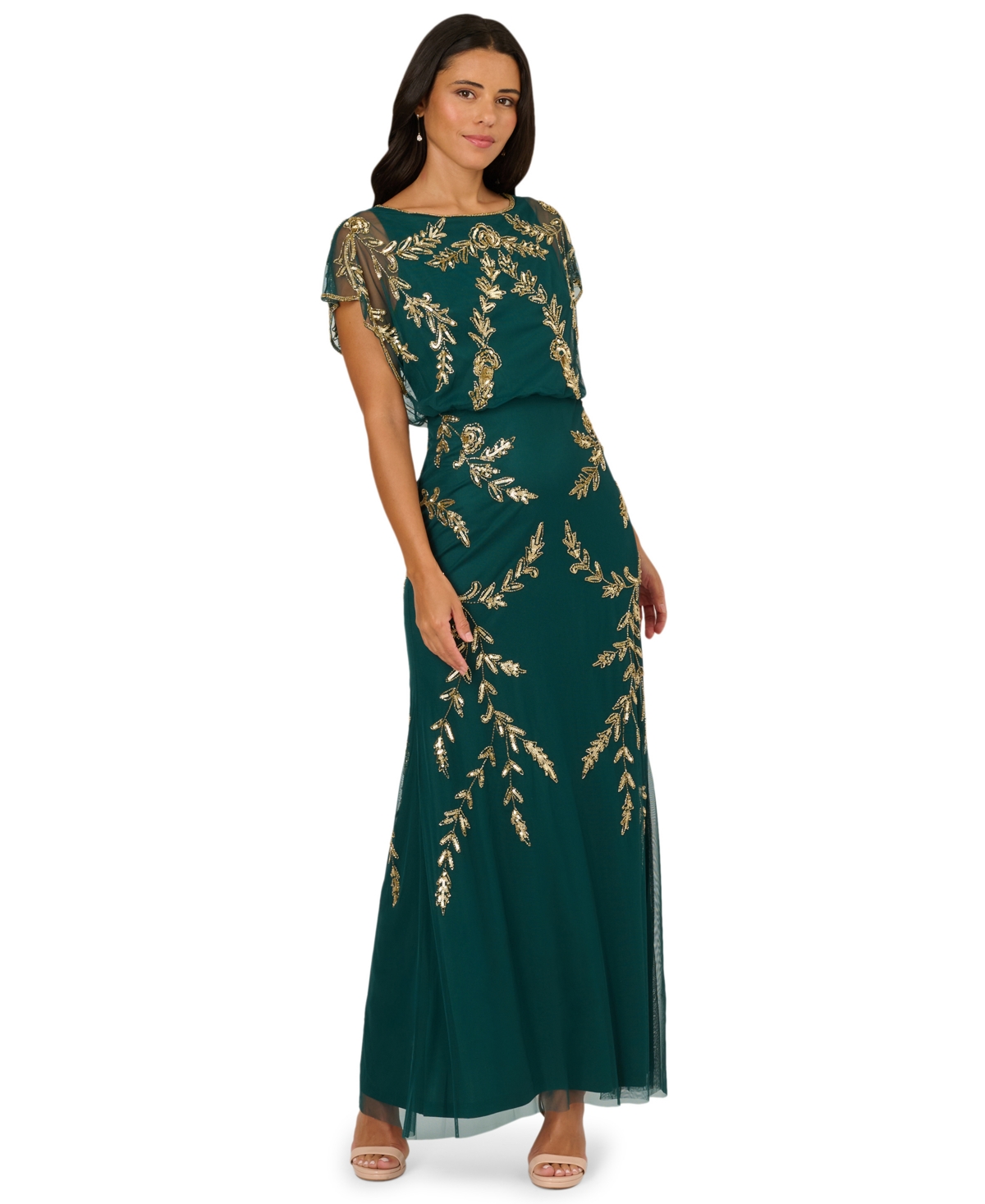 Click here for Papell Studio Womens Beaded Flutter-Sleeve Blouson... prices