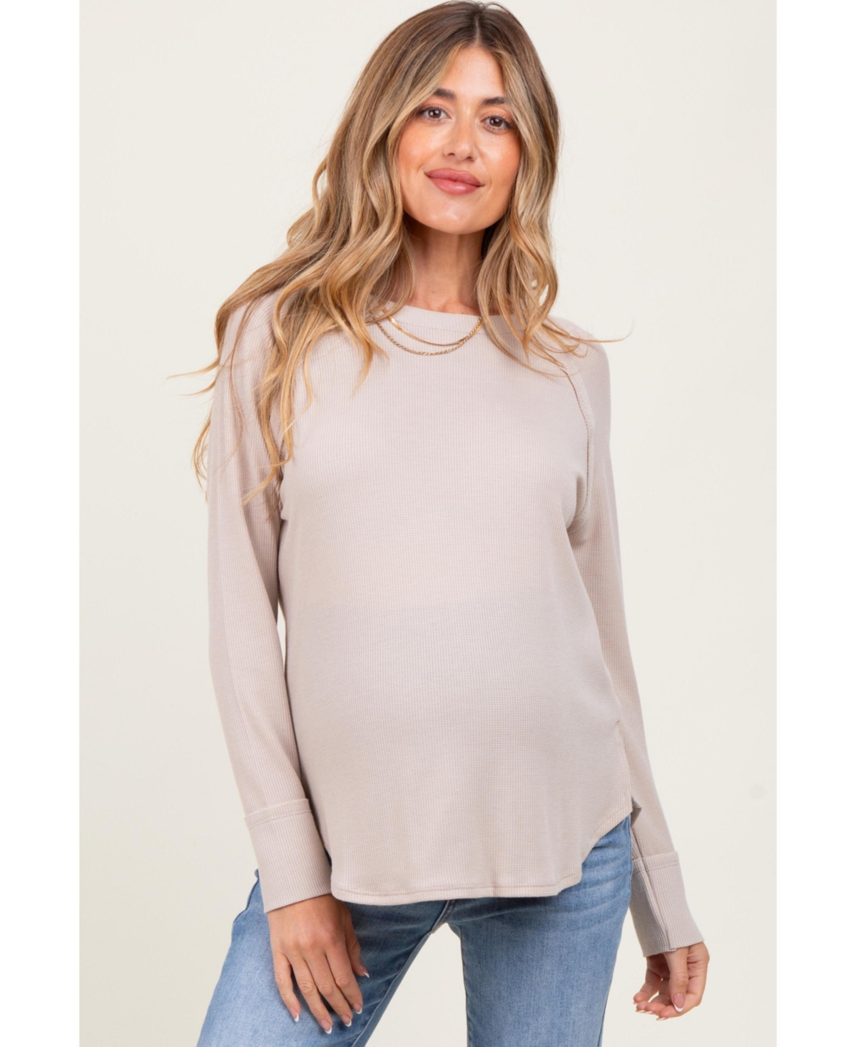 Click here for Pinkblush Maternity Beige Baby Waffle Knit Long Sl... prices