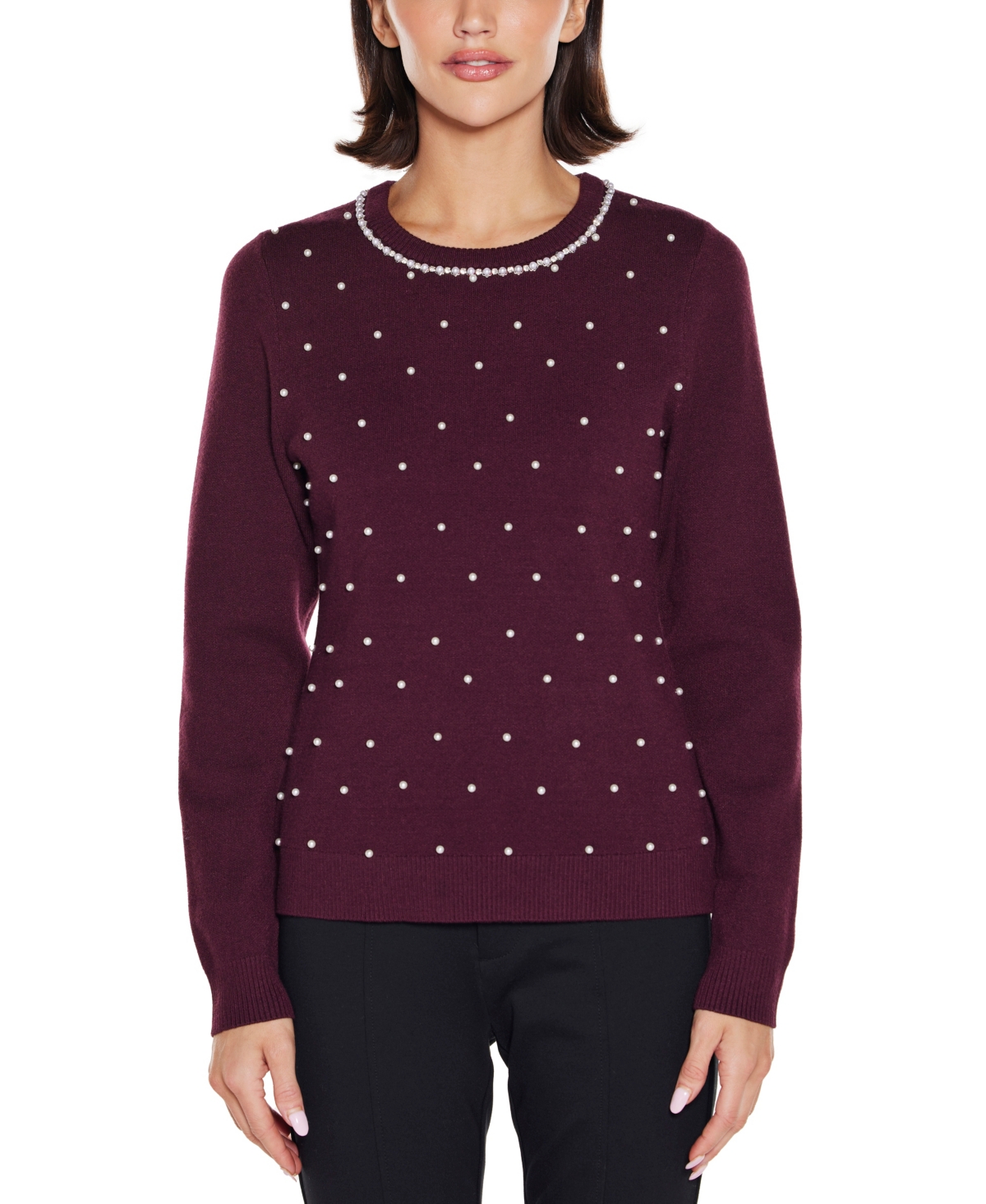 Click here for Belldini Womens Front-Embellished Sweater - Black... prices