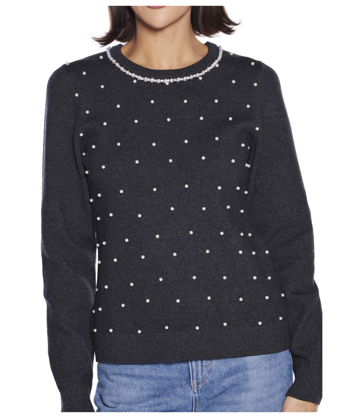 Click here for Belldini Womens Front-Embellished Sweater - Heathe... prices
