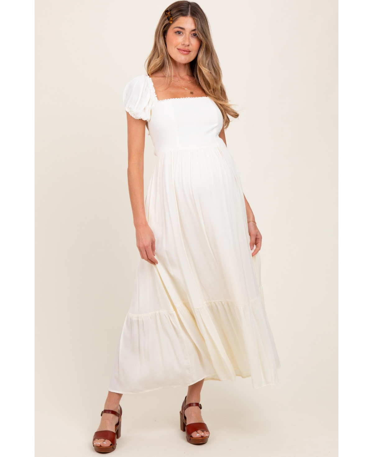 Click here for Pinkblush Ivory Ruffle Detail Square Neck Maternit... prices