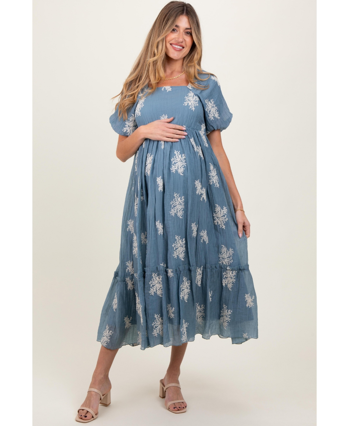 Click here for Pinkblush Maternity Blue Floral Print Ruffle Hem M... prices