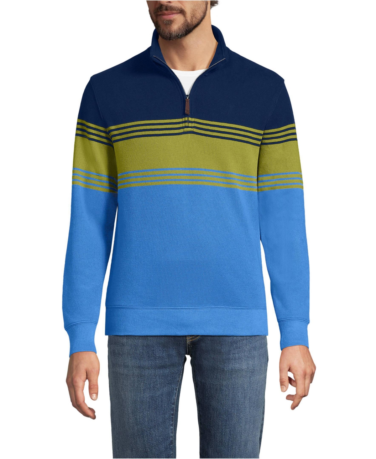 Click here for Lands End Mens Bedford Rib Quarter Zip Sweater - M... prices