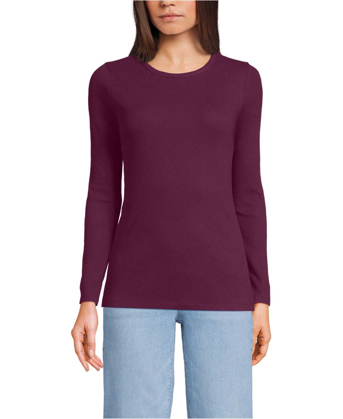 Click here for Lands End Womens Long Sleeve Micro Rib T-Shirt - V... prices