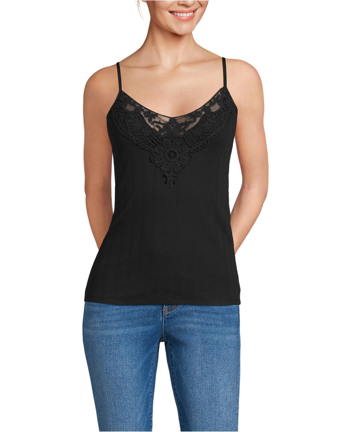 Click here for Lands End Womens Variegated Micro Rib Lace Trim Ca... prices
