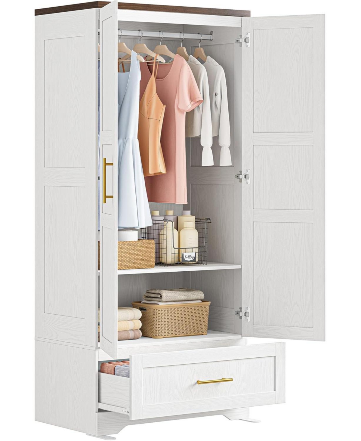 Click here for Ironck Wooden Wardrobe with Drawer  Hanging Rod an... prices
