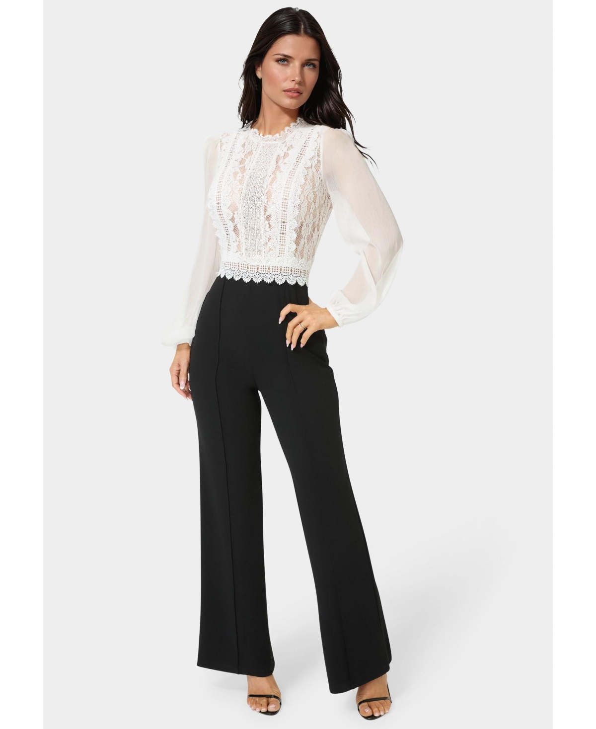 Click here for Bebe Womens Lace Top Straight Leg Jumpsuit - White... prices