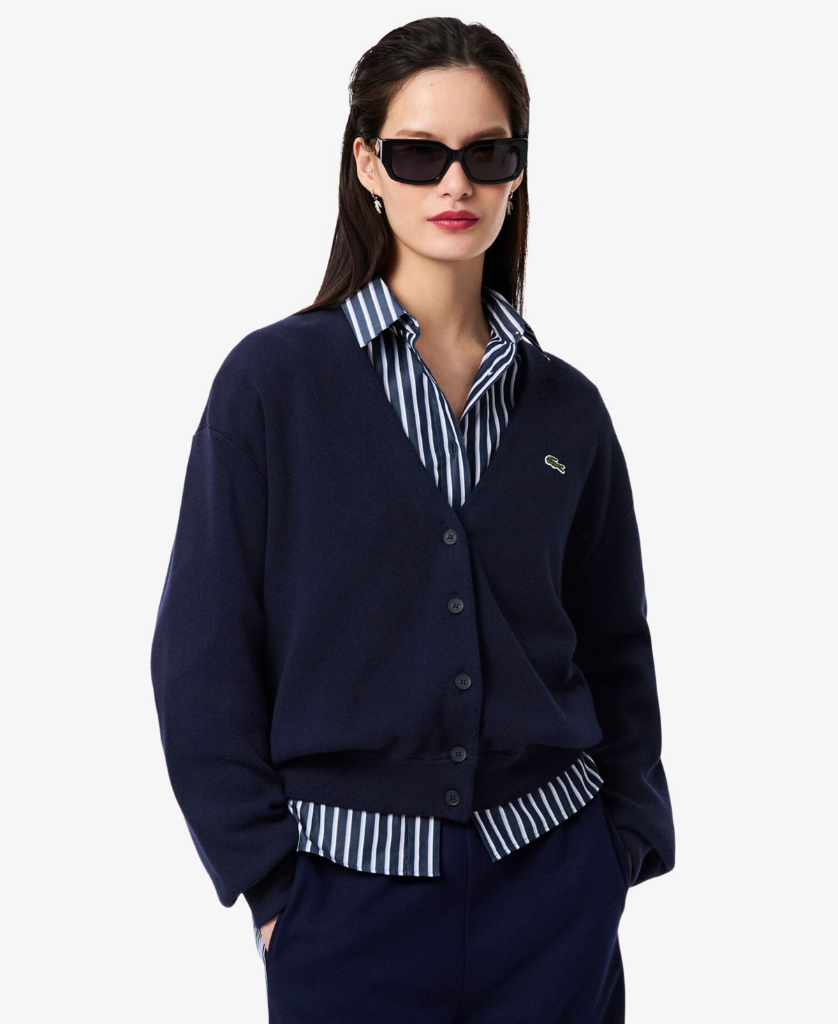 Click here for Lacoste Usa Womens V-Neck Cardigan Sweater - Navy prices