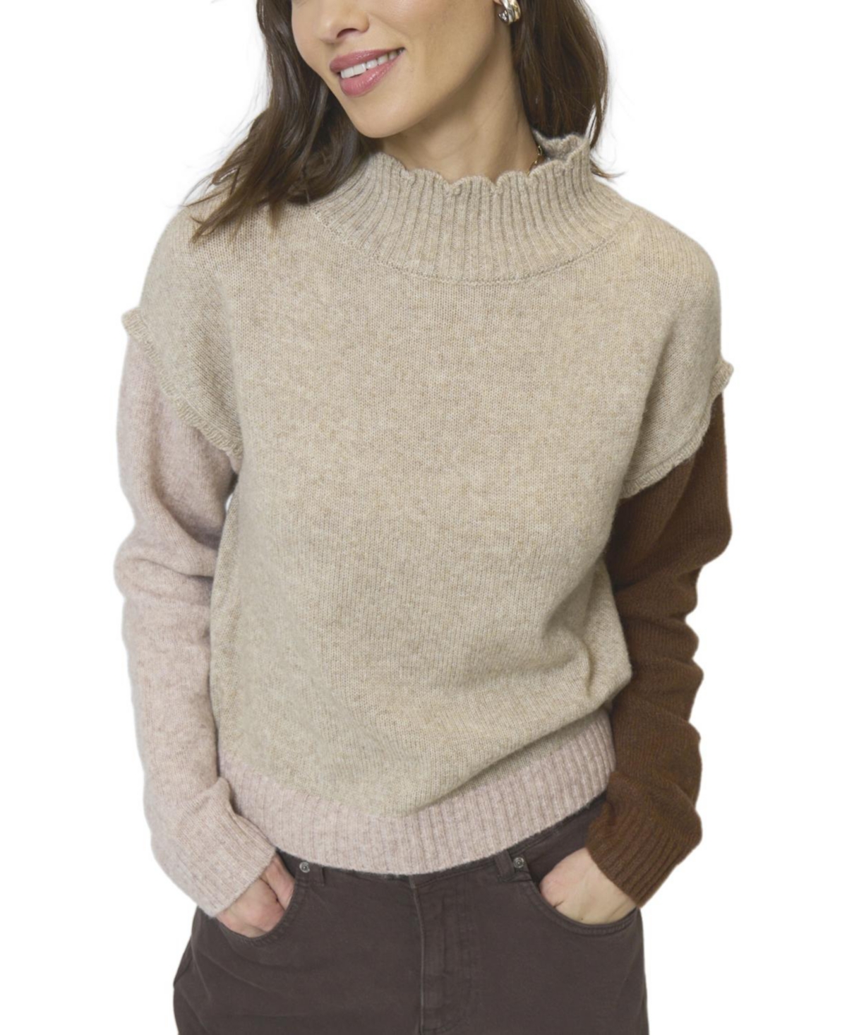 Click here for Central Park West Womens Olivia Ruffle Tneck - Bro... prices