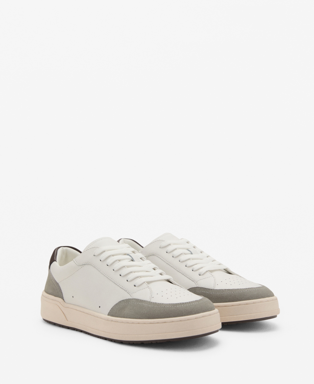 Click here for Mango Mens Combined Leather Trainer Sneakers - Whi... prices