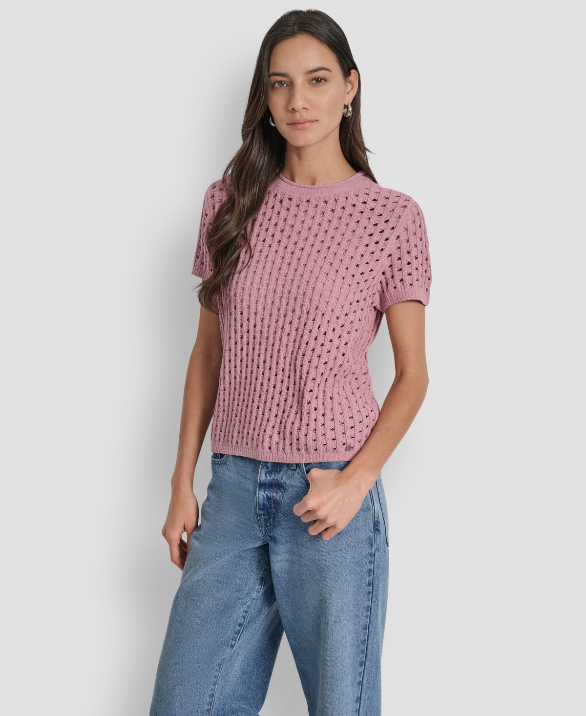 Click here for Dkny Jeans Petite Open-Stitch Crewneck Sweater - D... prices