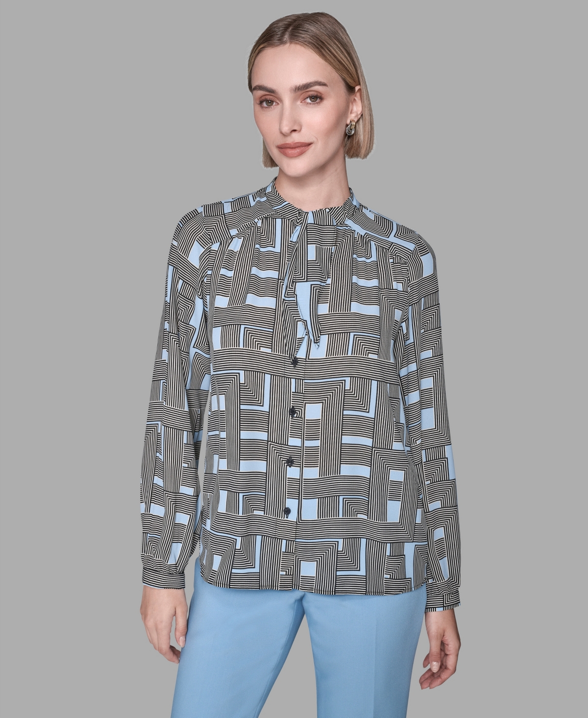 Karl Lagerfeld Paris Womens Printed Top - Glacier Blue Multi