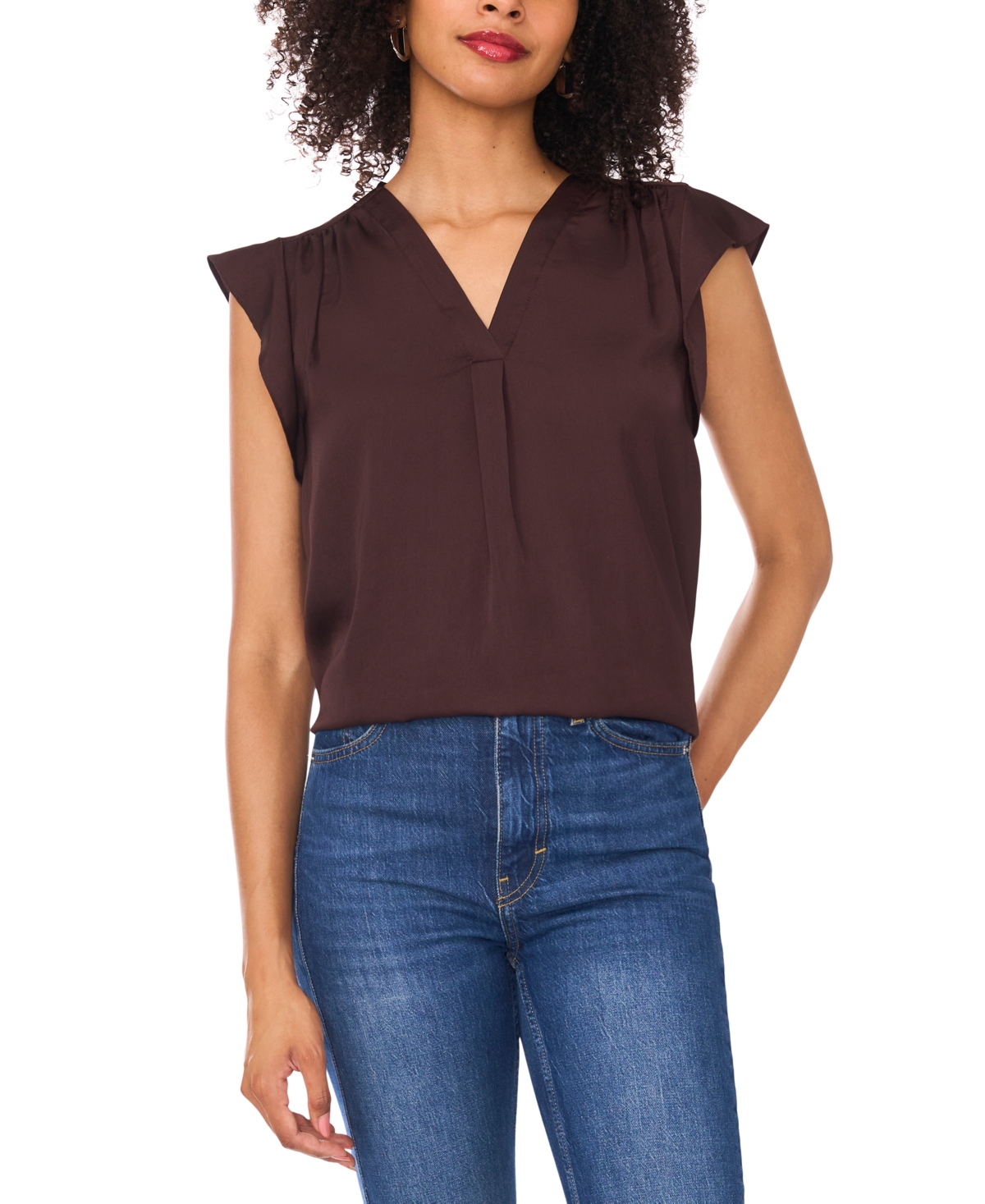 Click here for Vince Camuto Womens V-Neck Short-Ruffle-Sleeve Top... prices