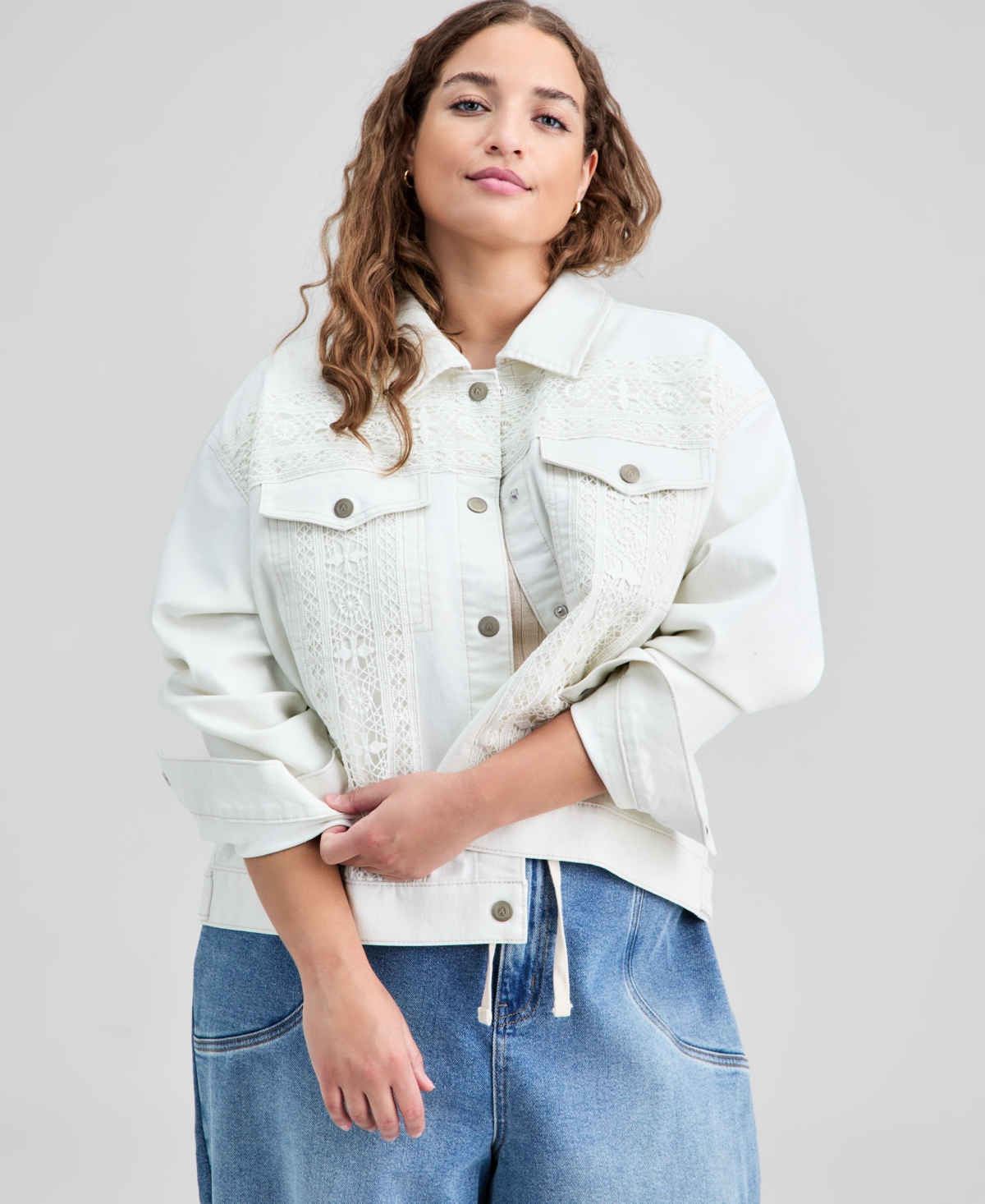 Click here for And Now This Plus Size Crocheted Denim Jacket  Mac... prices