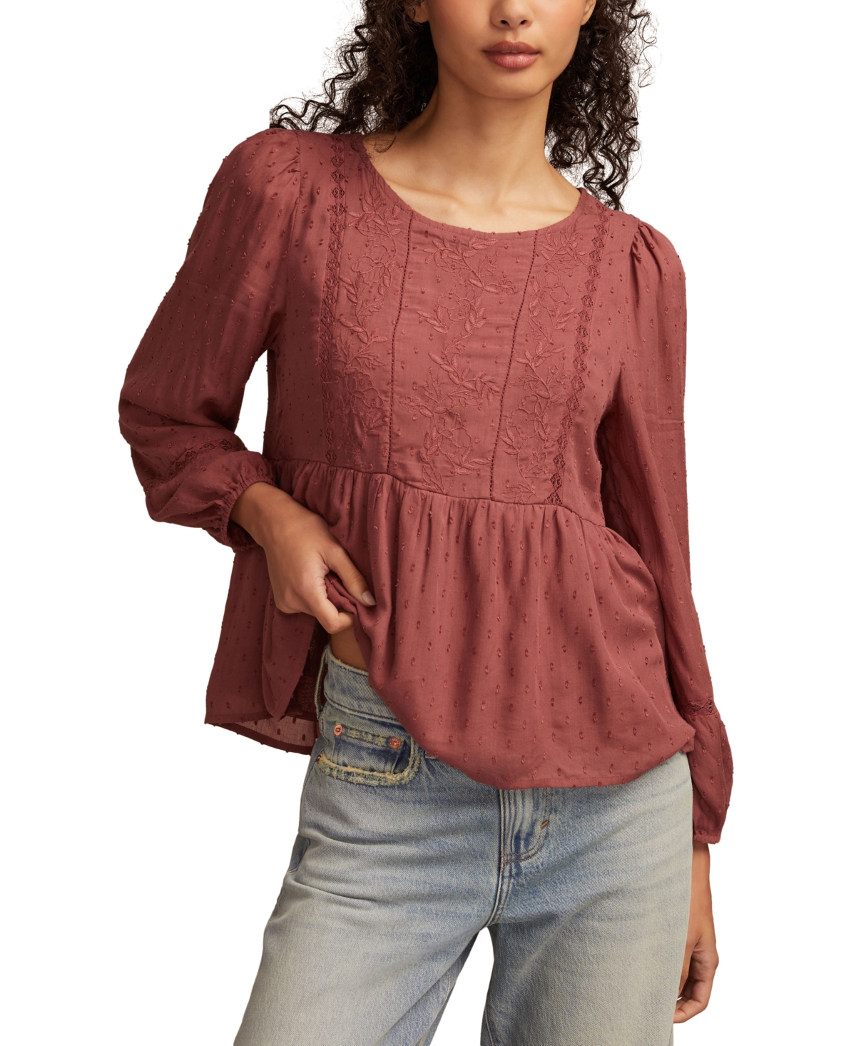 Click here for Lucky Brand Womens Novelty Long Sleeve Peplum Top... prices