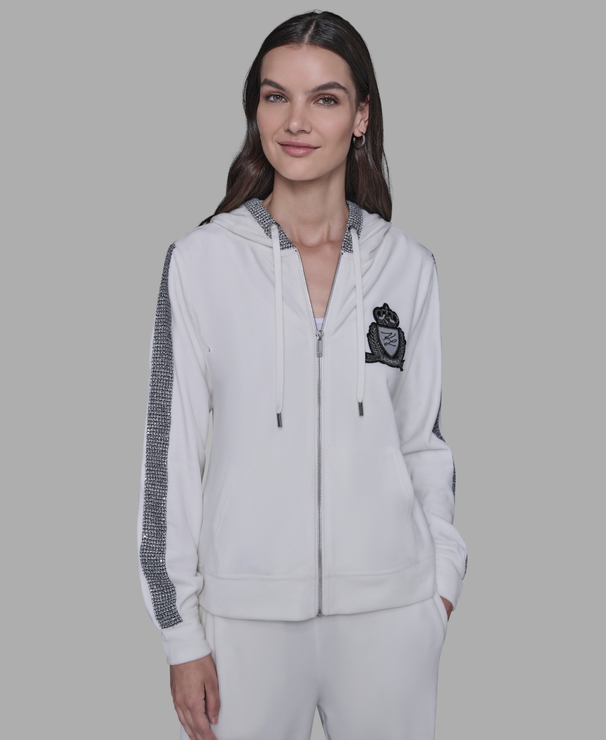 Karl Lagerfeld Paris Womens Zip-Up Hooded Jacket - Soft White