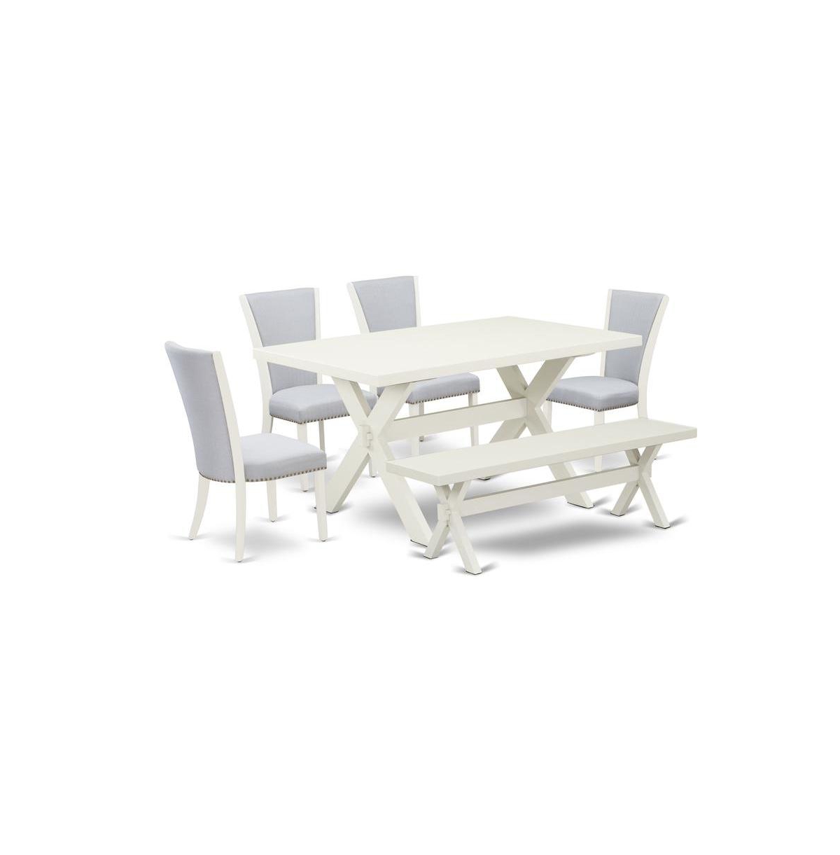 Click here for East West Furniture 6 Piece Dining Set - Linen Whi... prices