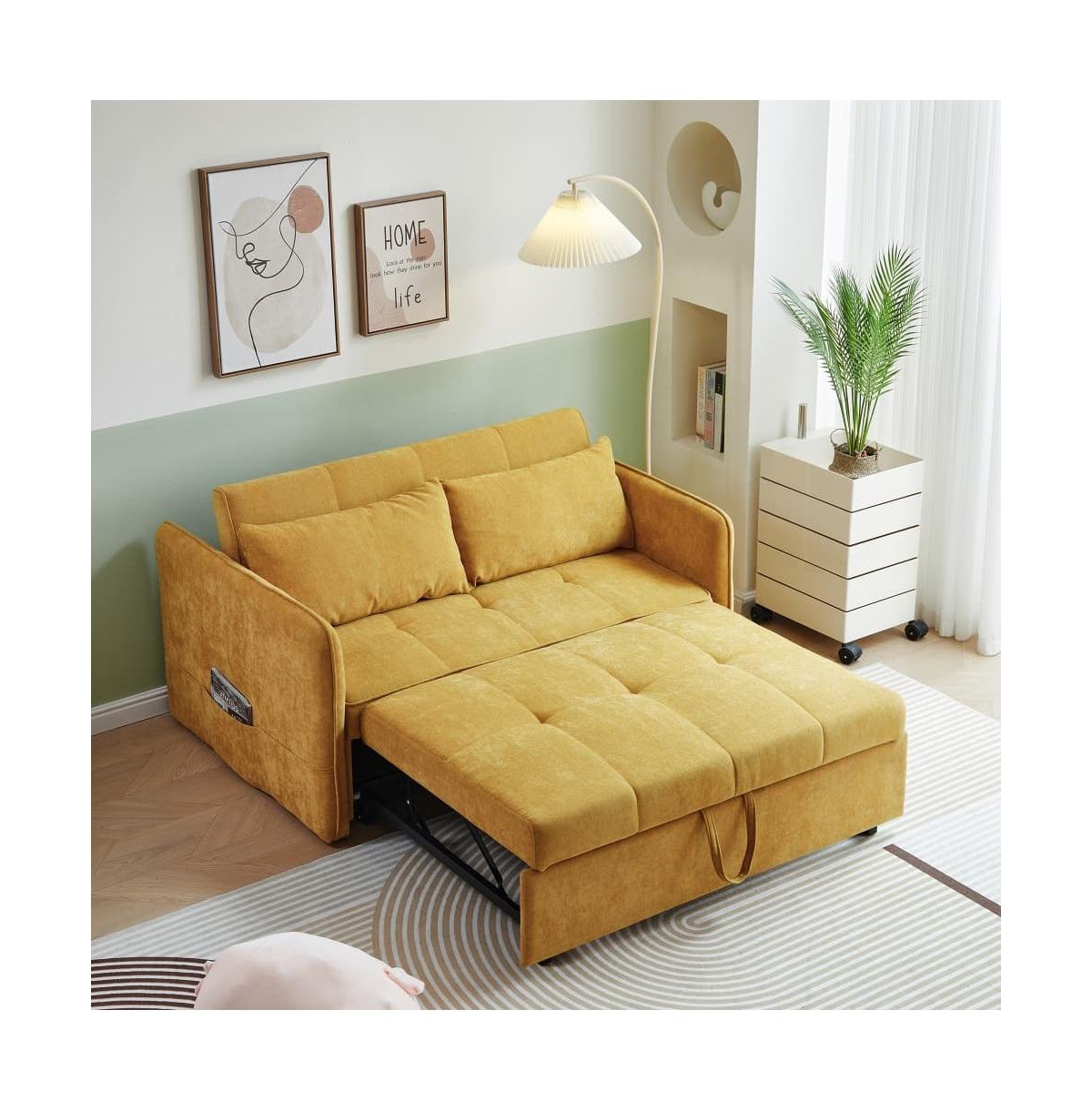 Click here for Maison Boucle Chenille Sleeper Loveseat  Yellow Pu... prices