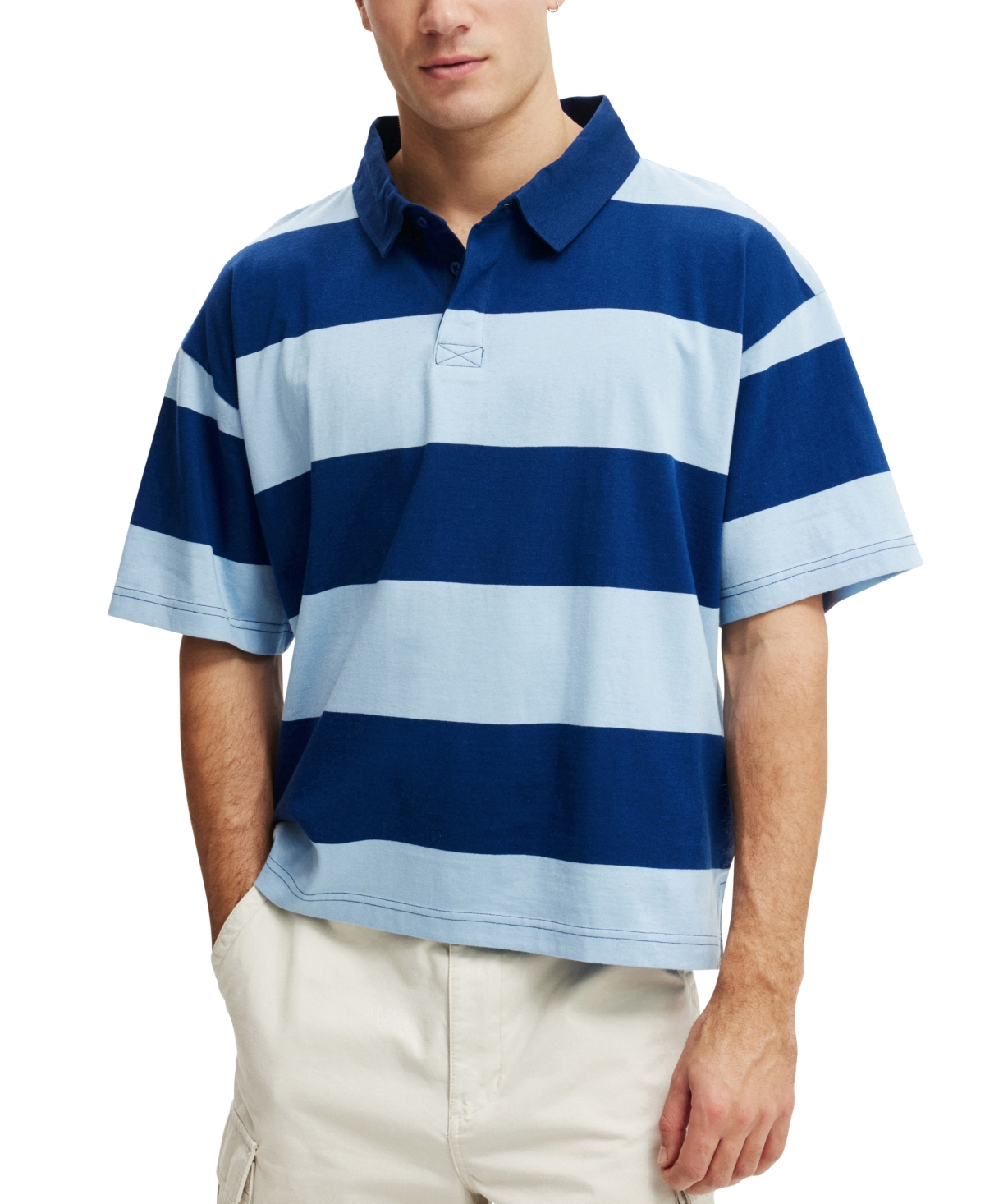Click here for Cotton On Mens Cropped Fit Polo Shirt - Blue prices