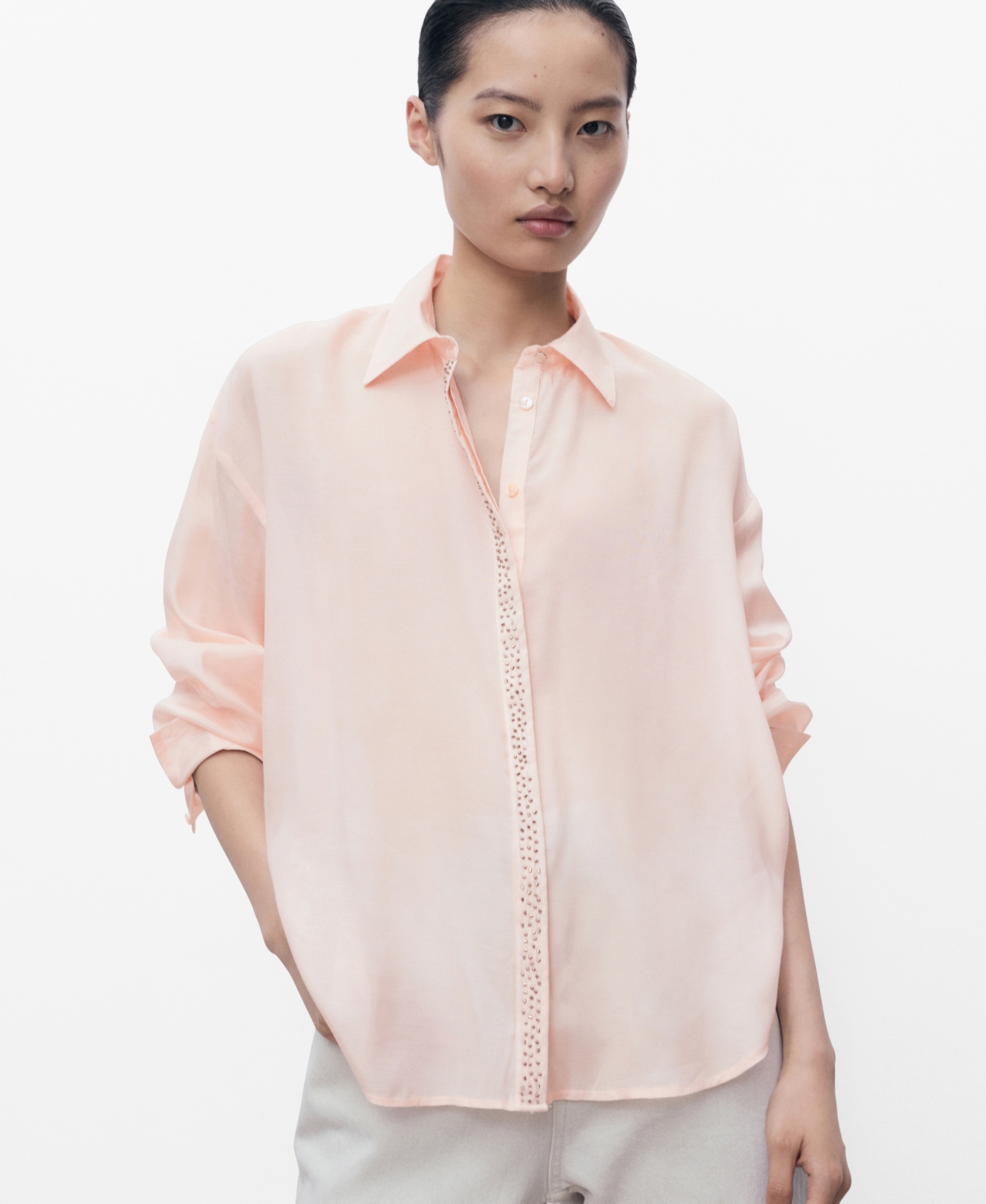 Click here for Mango Womens Rhinestones Detail Modal Shirt - Past... prices