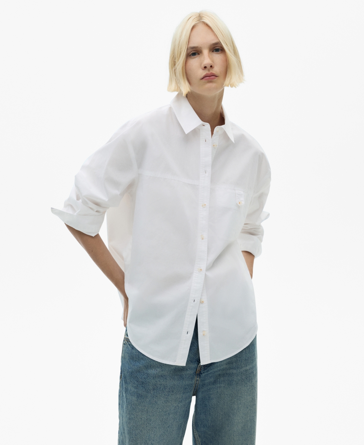Click here for Mango Womens Decorative Button Cotton Shirt - Off... prices