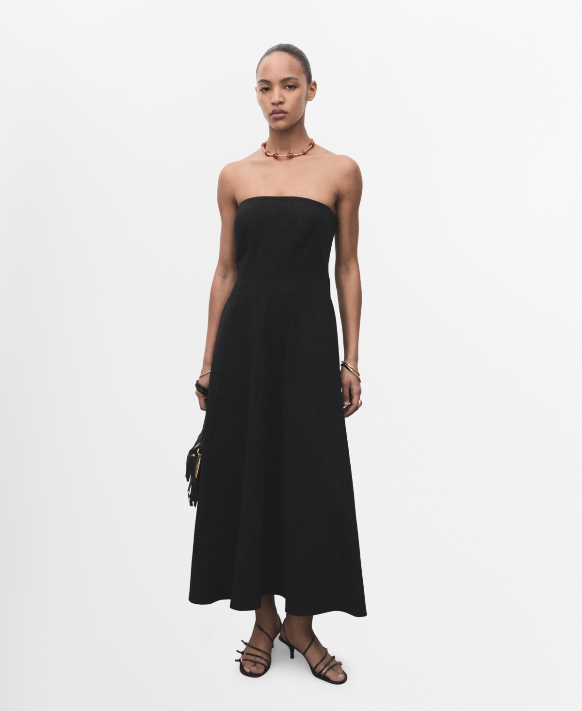 Click here for Mango Womens Long Strapless Dress - Black prices