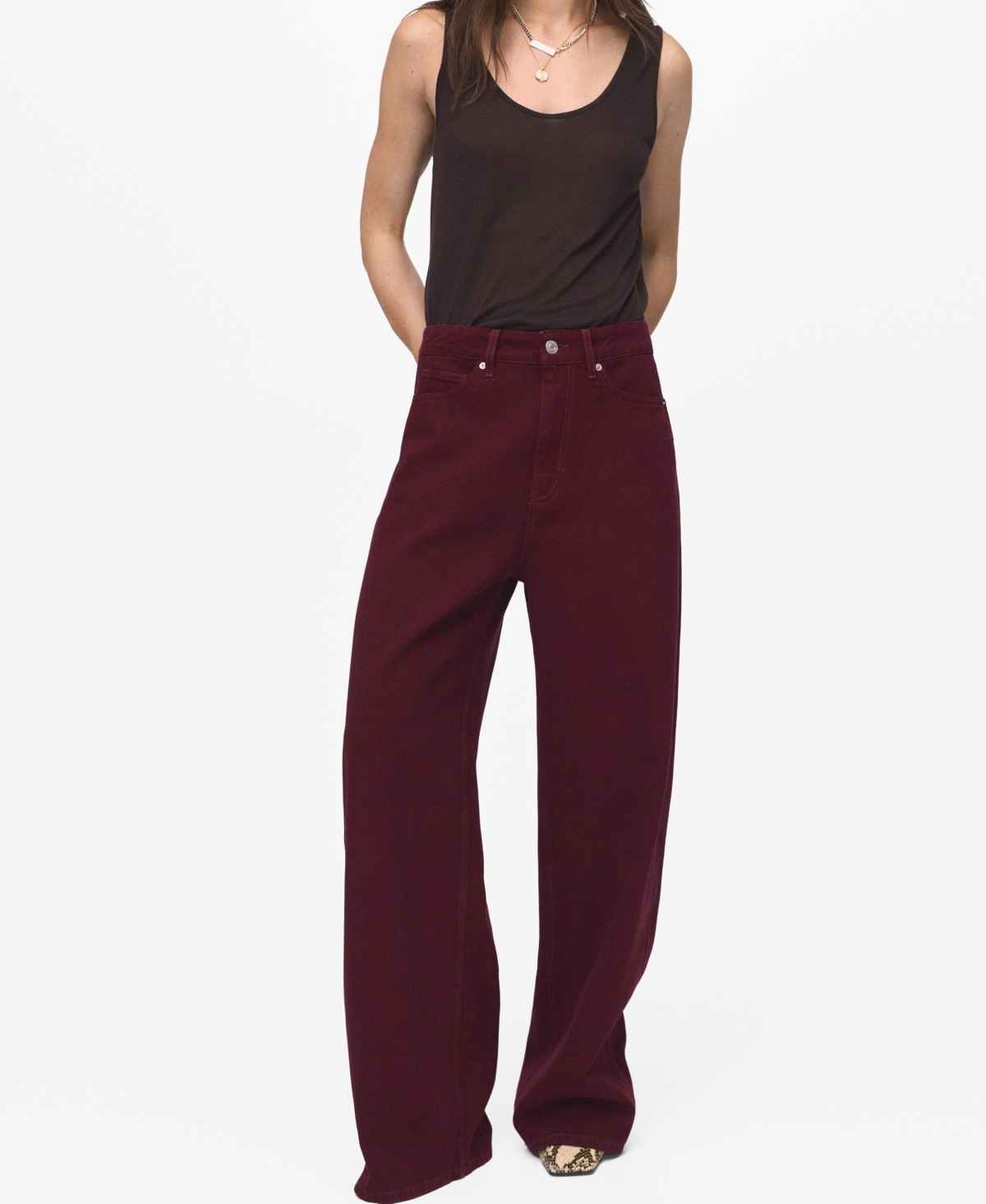 Click here for Mango Womens High-Rise Balloon Jeans - Wine prices