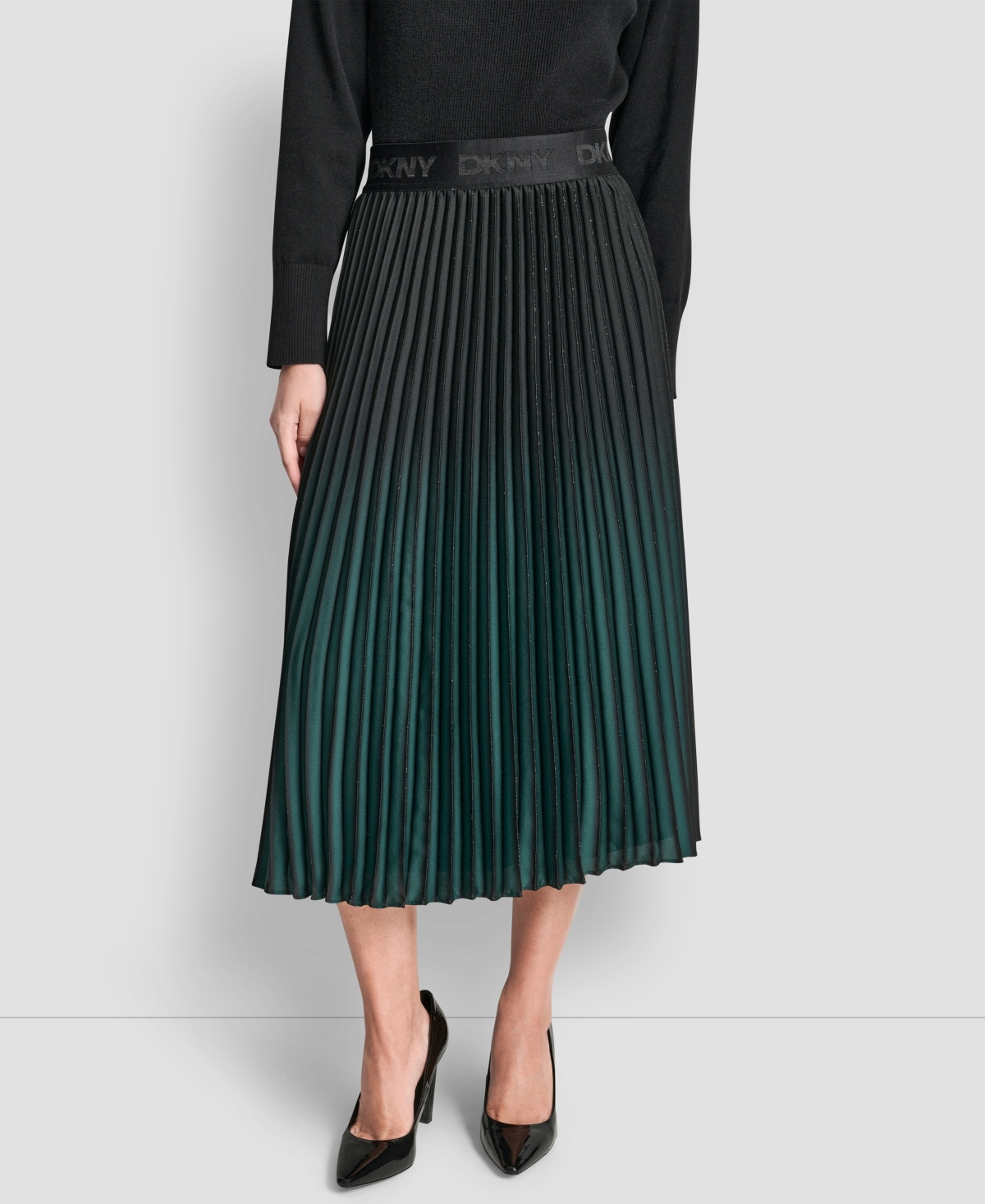 Dkny Womens Pleated Ombre Pull-On Skirt - Black/atlantic Green