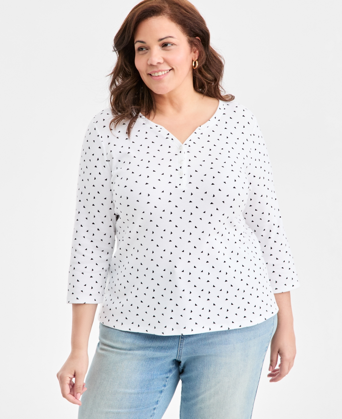 Click here for Style & Co Plus Size Printed Henley 3/4-Sleeve Top... prices