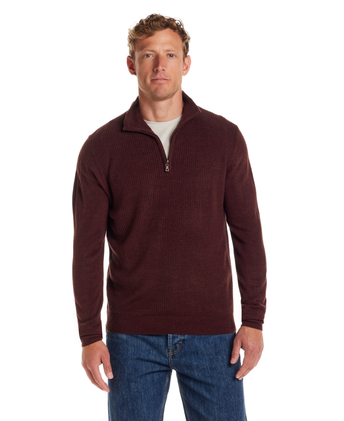 Weatherproof Vintage Mens Textured Quarter-Zip Sweater - Dark red