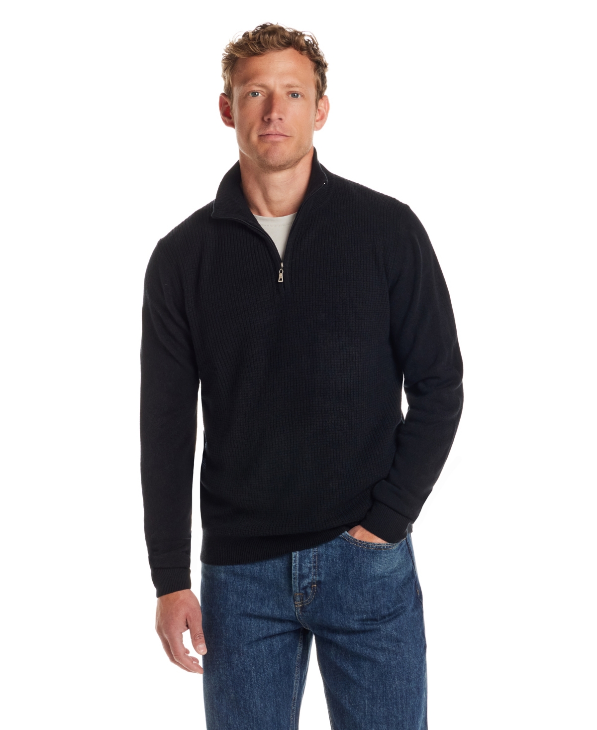 Click here for Weatherproof Vintage Mens Textured Quarter-Zip Swe... prices