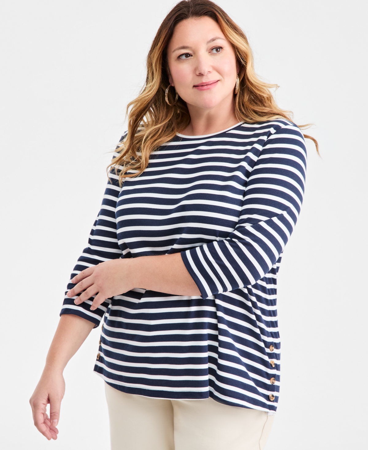 Click here for Style & Co Plus Size Striped Side-Button Knit Tuni... prices