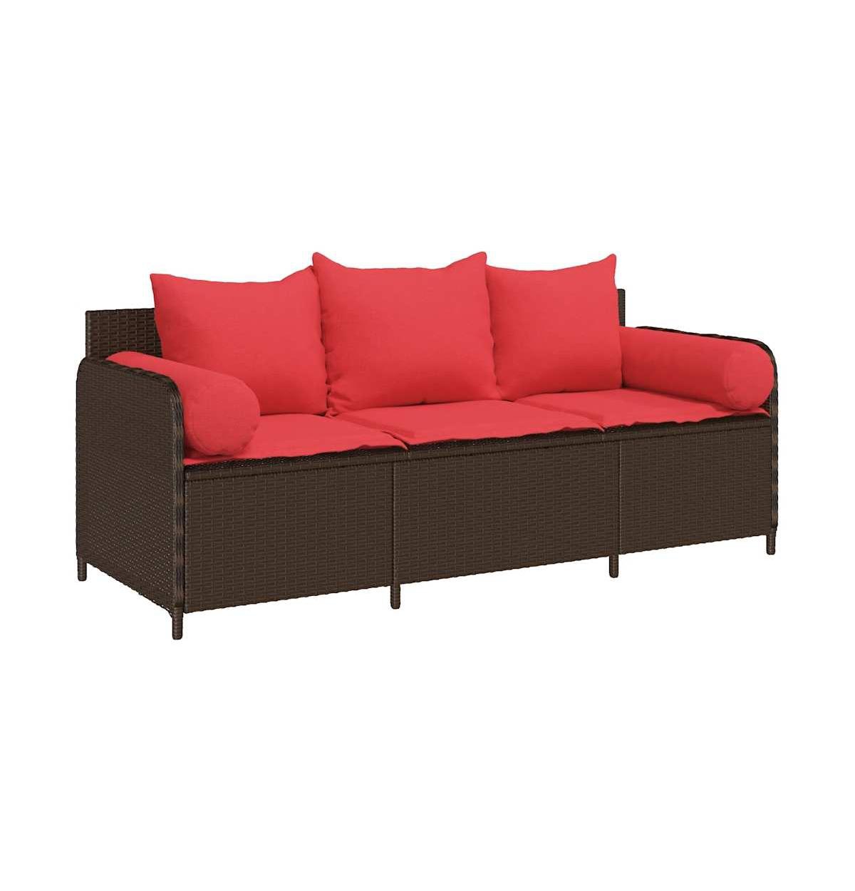 Click here for Patio Sofa with Cushions 3-Seater Brown Poly Ratta... prices