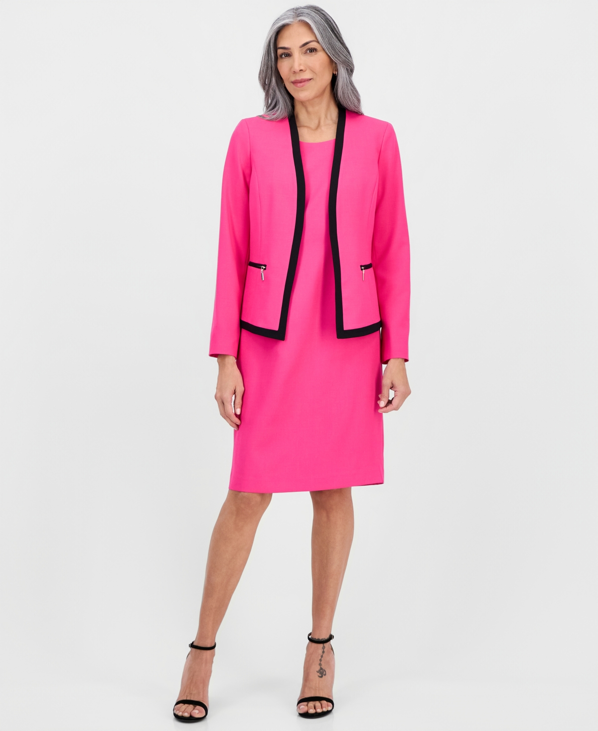 Click here for Le Suit Womens Collarless Open-Front Jacket & Dres... prices