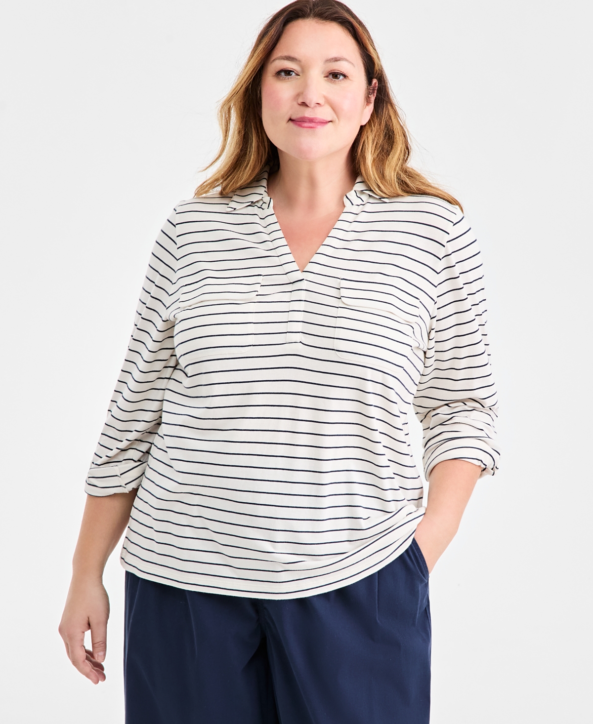 Click here for Style & Co Plus Size Collared V-Neck Knit Top  Mac... prices