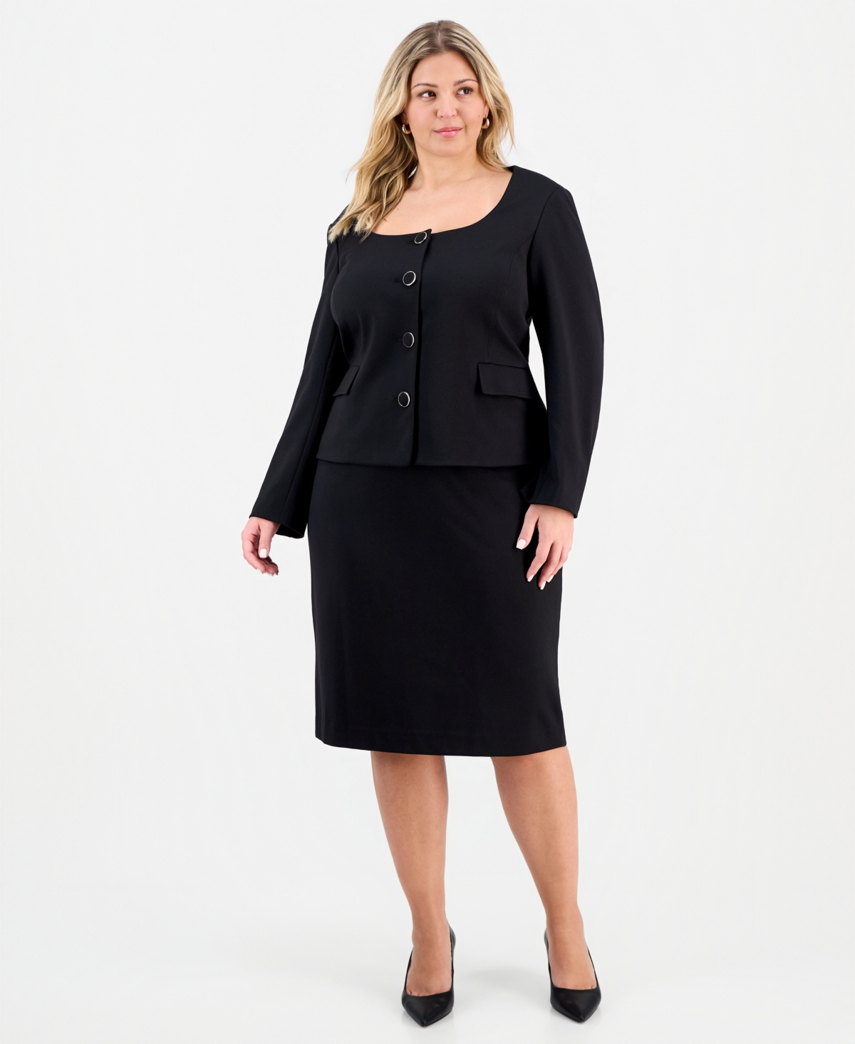 Click here for Le Suit Plus Size Square-Neck Button-Front Ponte 2... prices