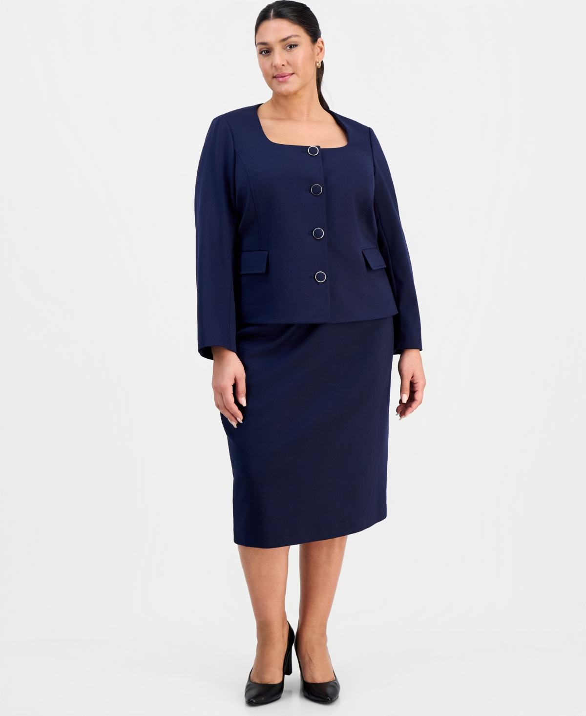 Click here for Le Suit Plus Size Square-Neck Button-Front Ponte S... prices